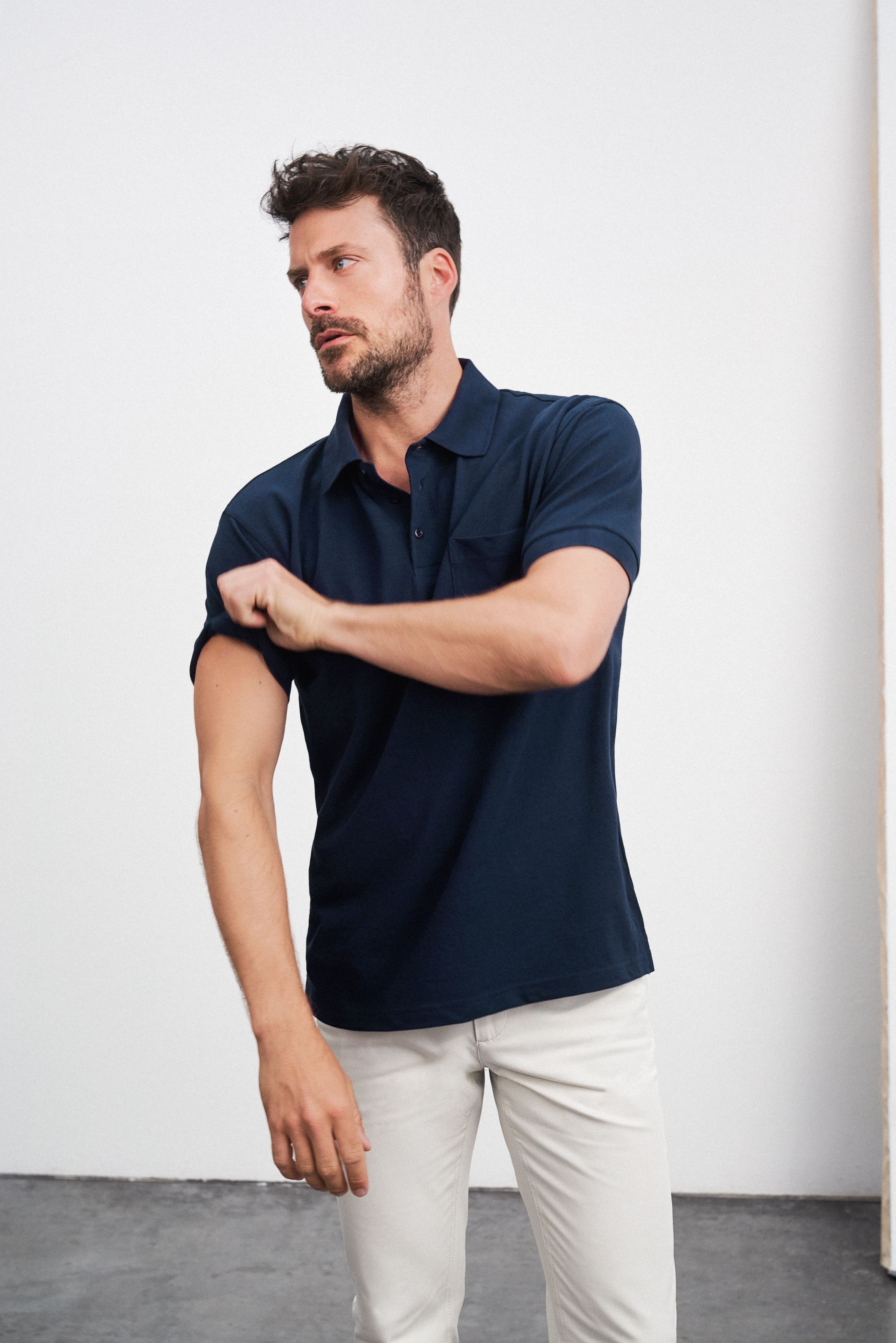 Herren Polo-Piqué Pocket Navy-Daiber
