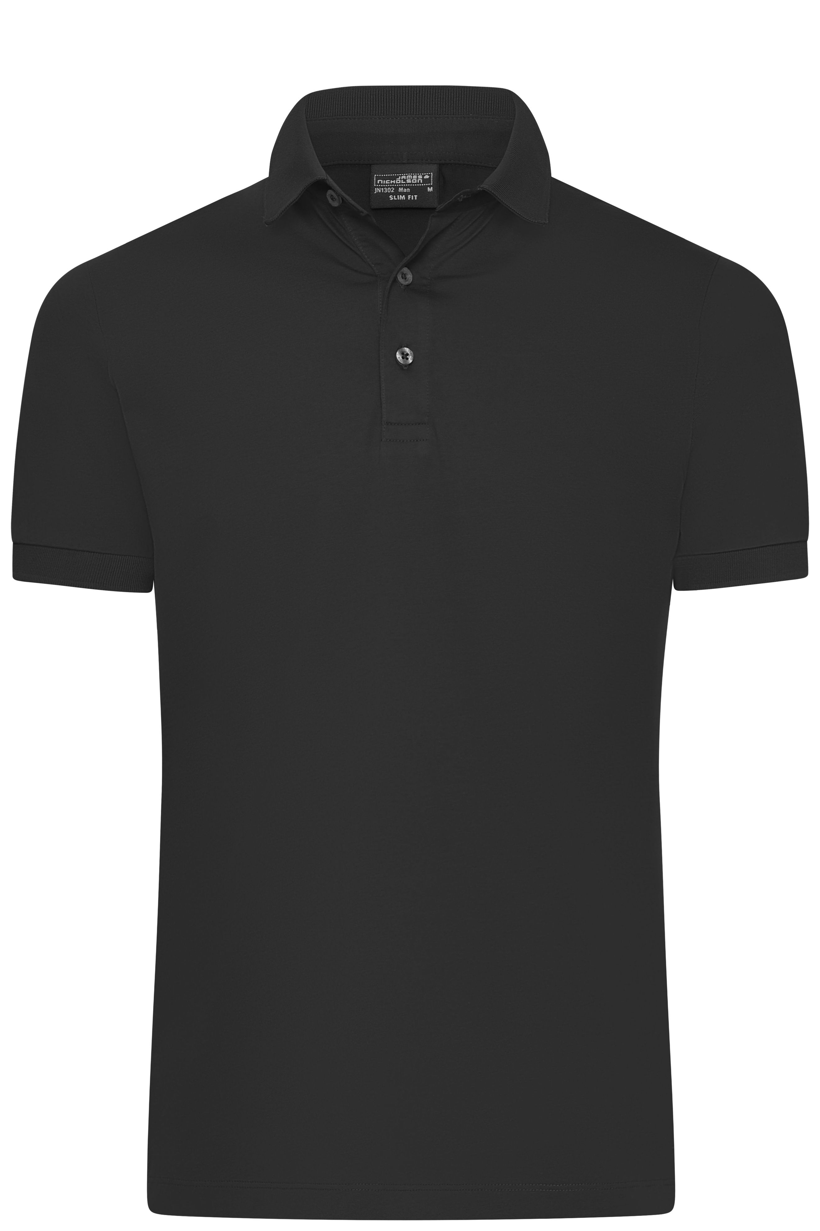 Herren Men's Mercerised Polo Slim Fit Black-Daiber
