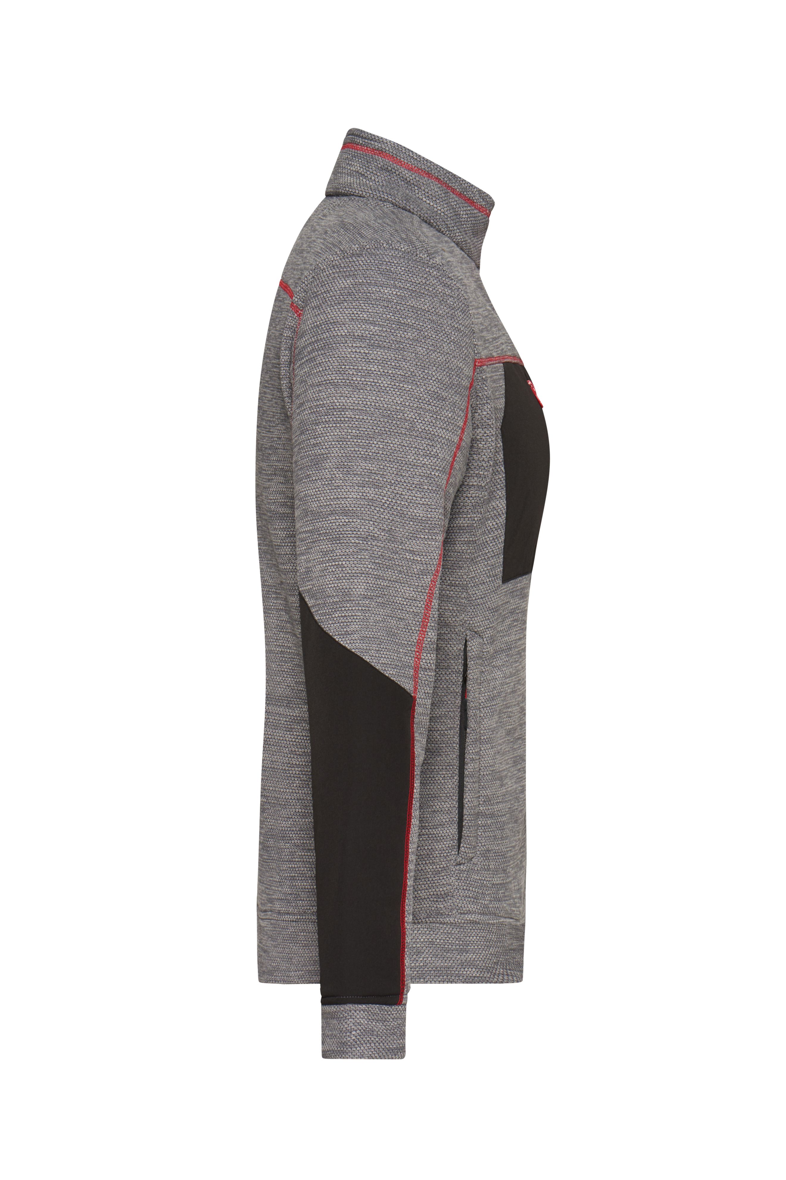 Damen Ladies' Structure Fleece Jacket Carbon-melange/black/red-Daiber