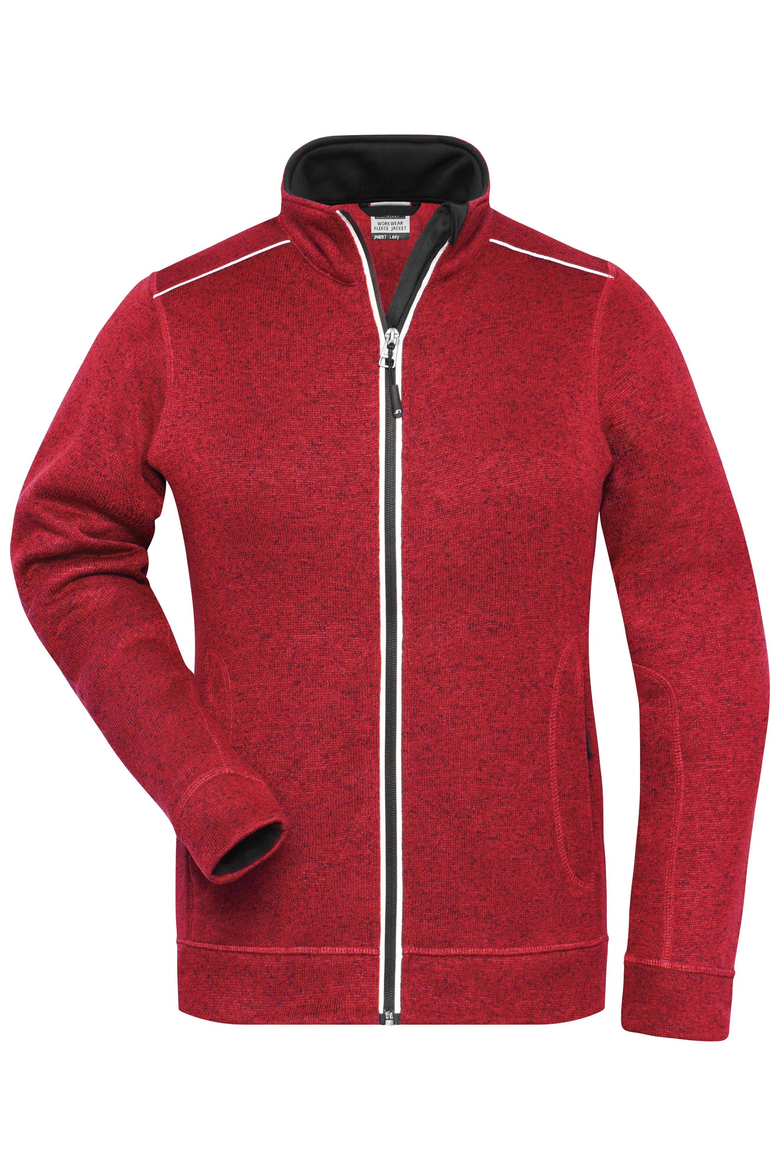 Ladies Ladies' Knitted Workwear Fleece Jacket - SOLID - Red-melange ...