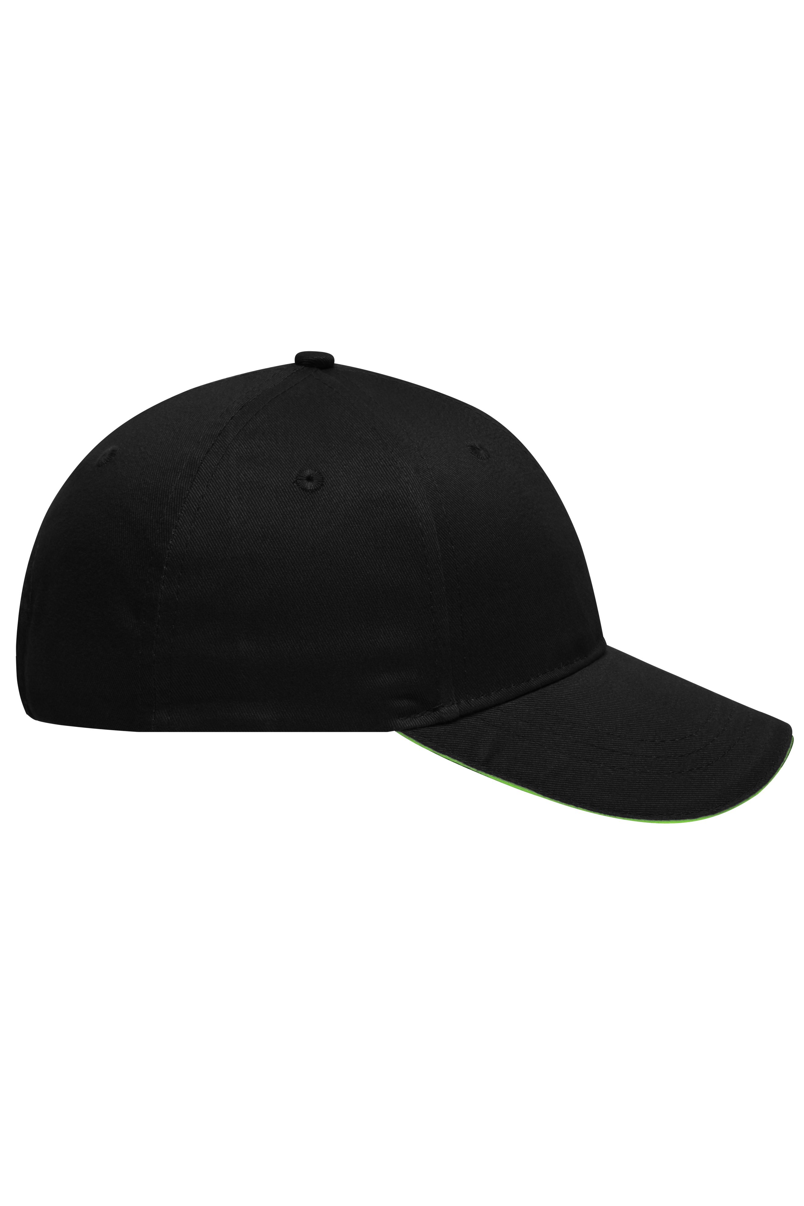 Unisex 6 Panel Brushed Sandwich Cap Black/lime-green-Daiber