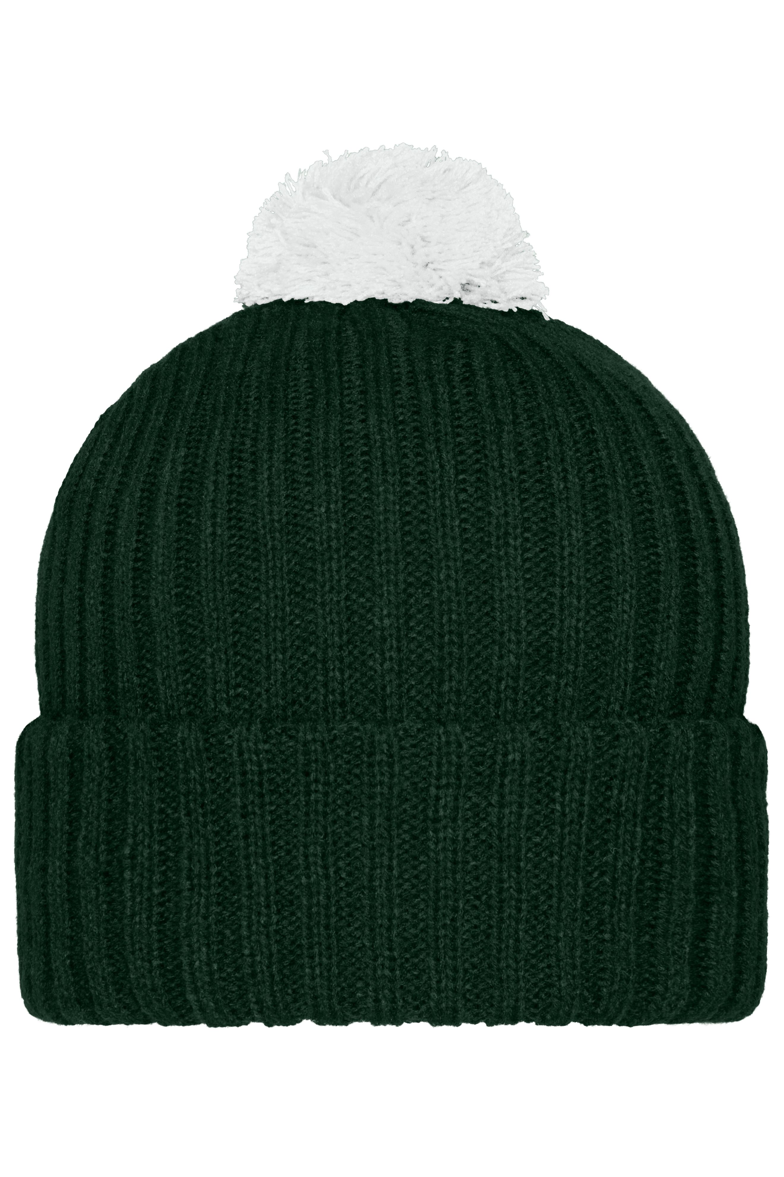 Unisexe Bonnet tricot à pompon Vert-foncé/blanc-Daiber