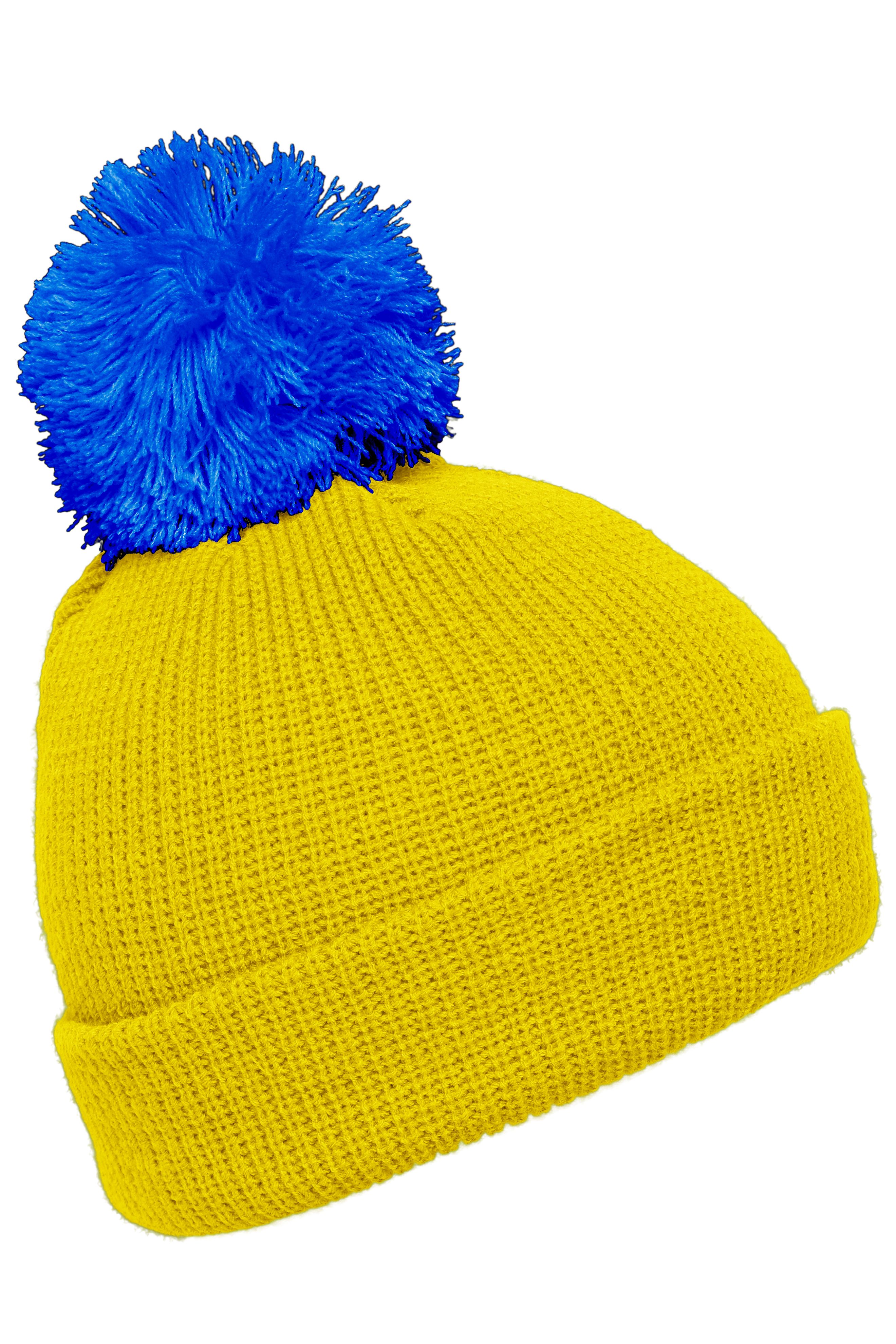 Unisex Pompon Hat with Brim Yellow/azur-Daiber